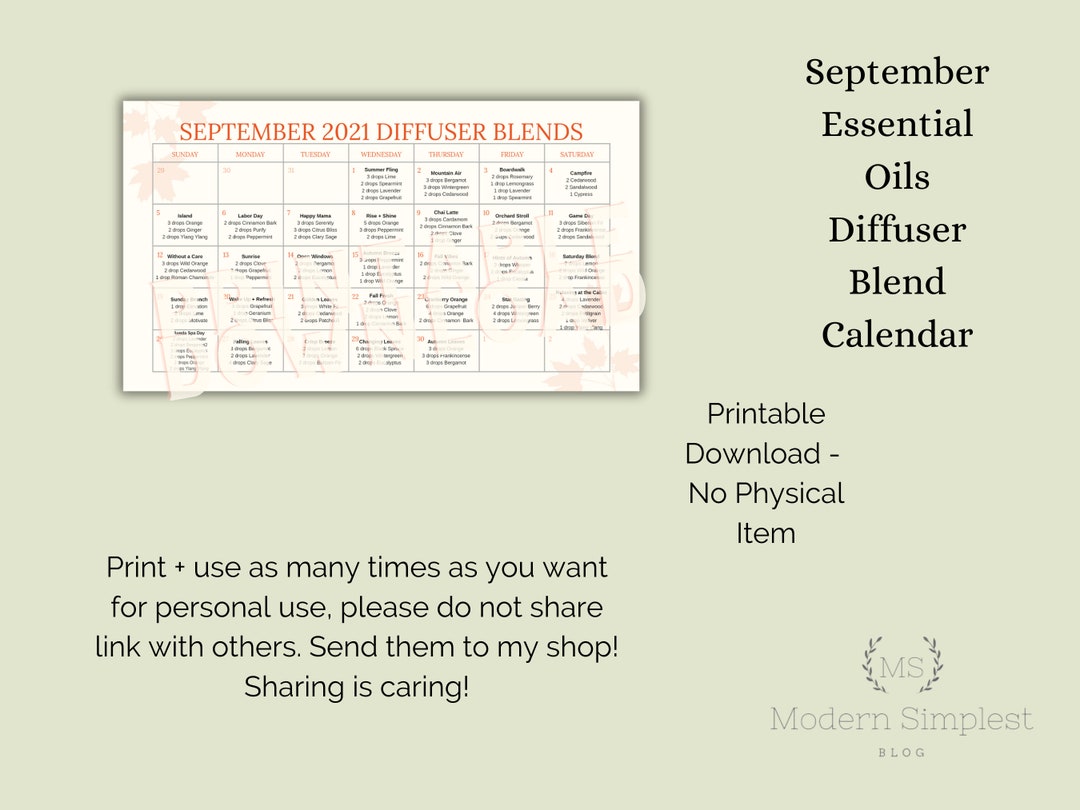 October Diffuser Blend Calendar Printable And Downloadable Etsy