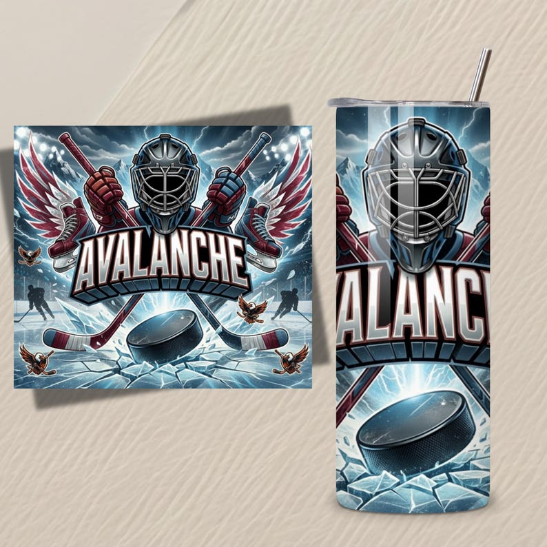 Avalanche Hockey 20oz Skinny Tumbler Wrap, Seamless Sports Wrap Design ...