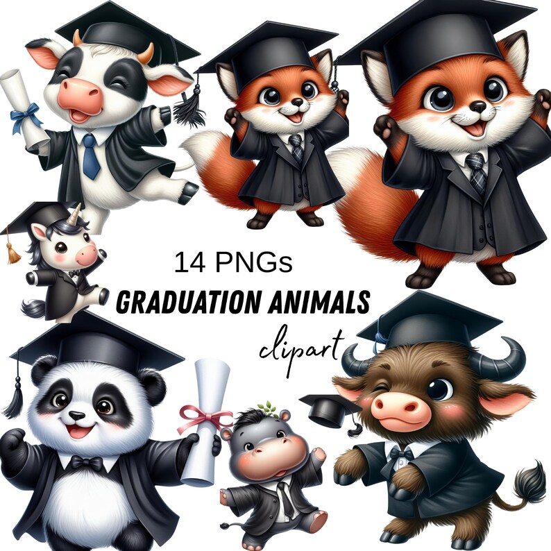 Graduation Animals Clipart Bundle PNG, Cute Graduate Animals ...