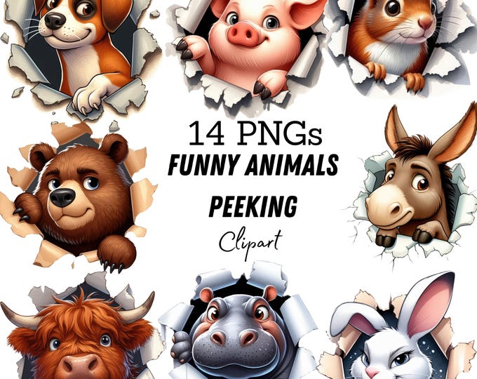 Peeking Animals: 130 PNG, 300 DPI Quirky Animal Faces | Woodland ...