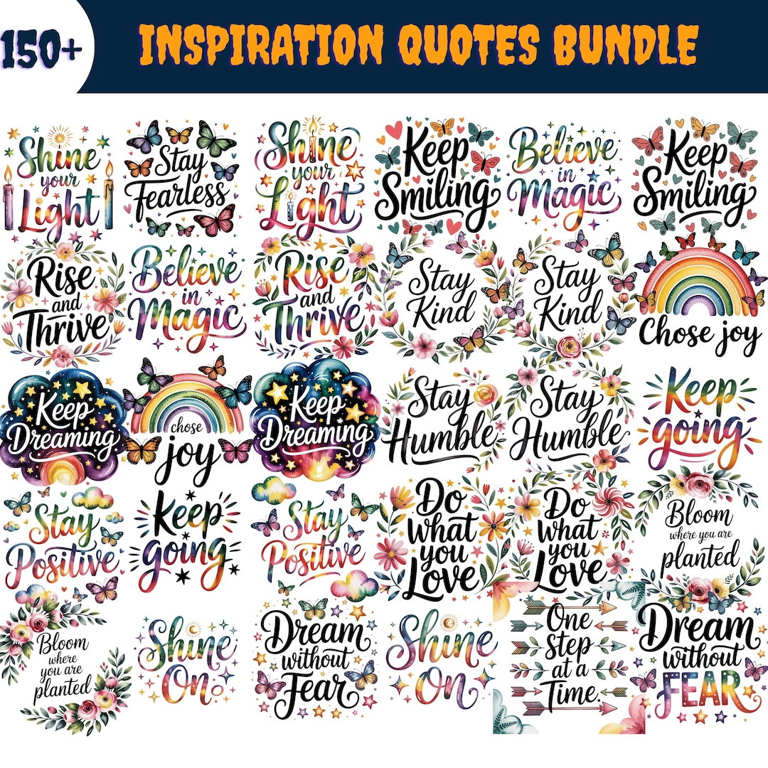 Inspirational Quotes Clipart Bundle Motivational Positive Sayings PNG ...