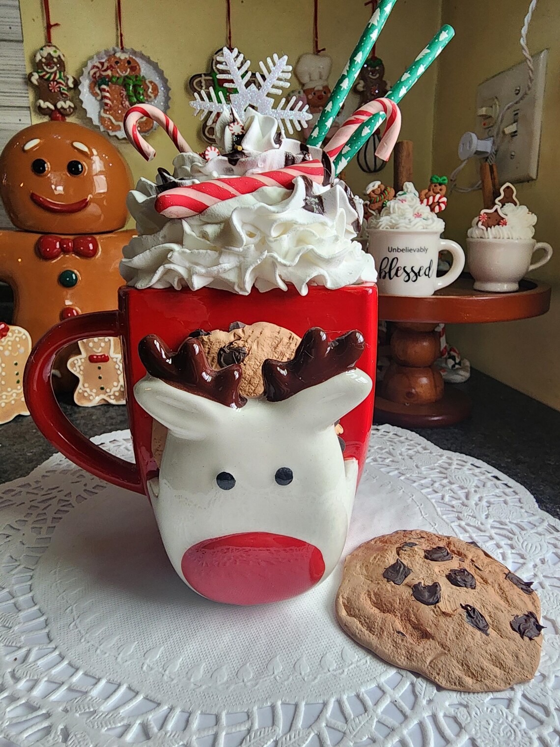 Reindeer Faux Hot Chocolate With Cookie - Etsy UK