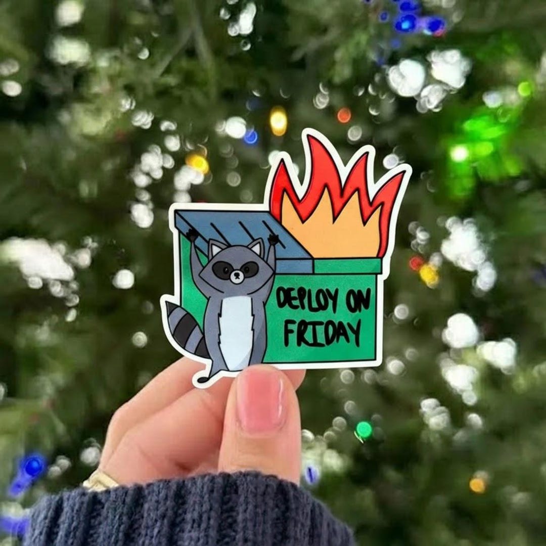 Deploy on Friday Sticker, Funny Devops Raccoon Dumpster Fire Vinyl ...