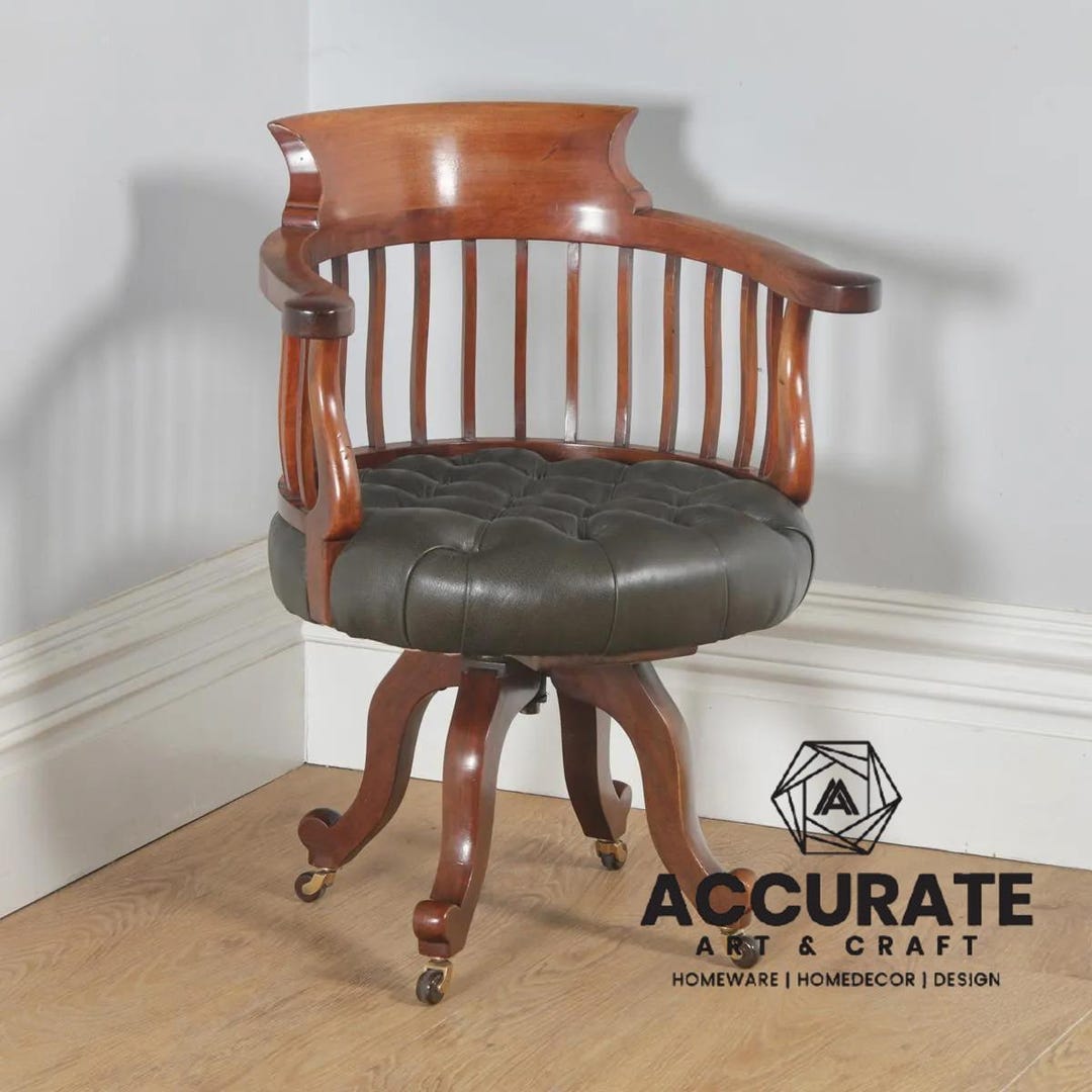 Antique Victorian Mahogany Revolving Desk Chair, Deep Button Tufted ...