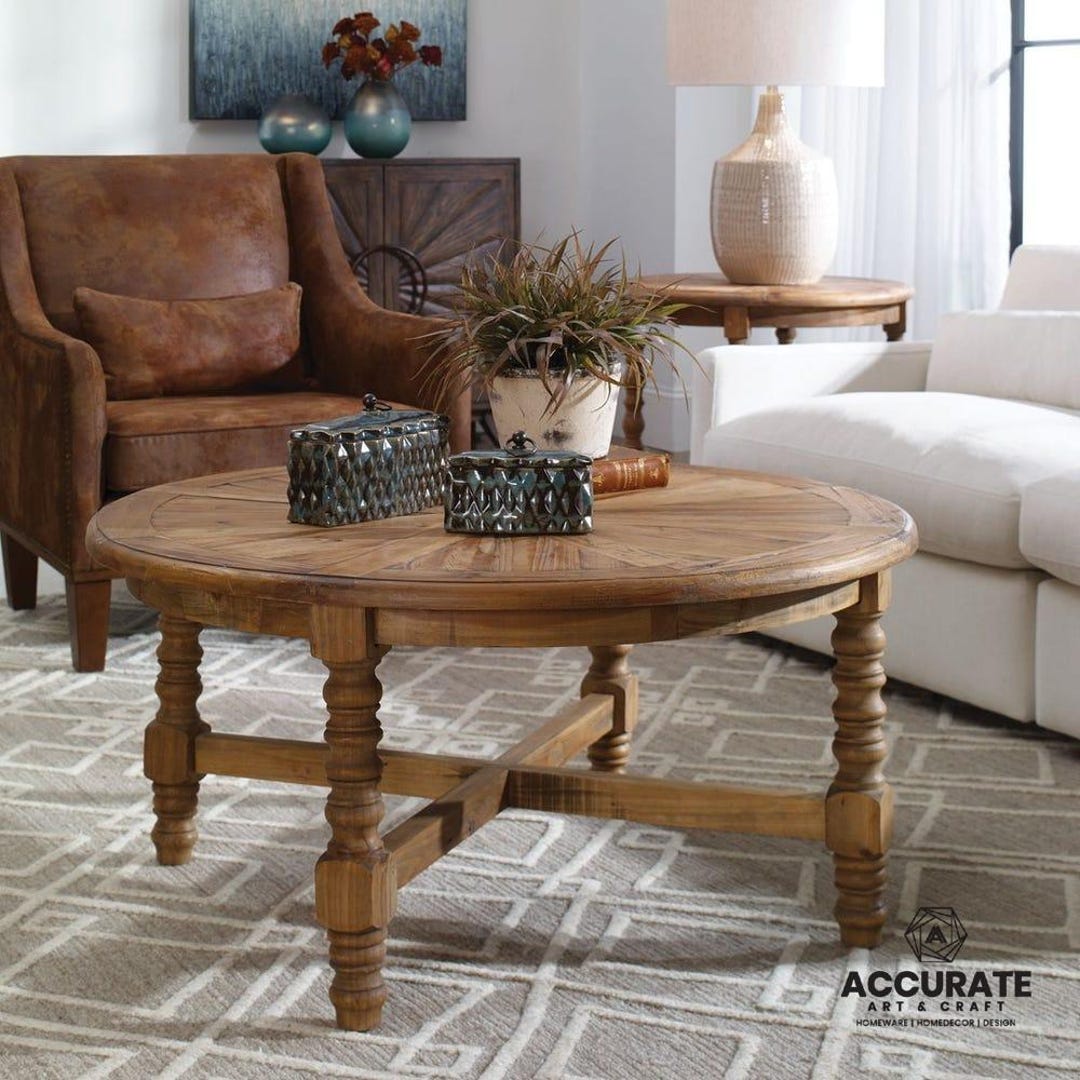 Round Bobbin Leg Coffee Table, 42 Inch Farmhouse Center Table - Etsy