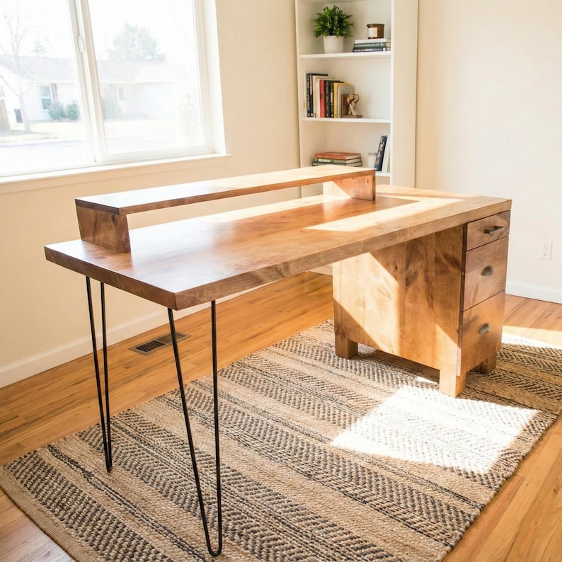 Wooden Computer Desk Plan, DIY Writing Desk With Storage, Solid Wood ...