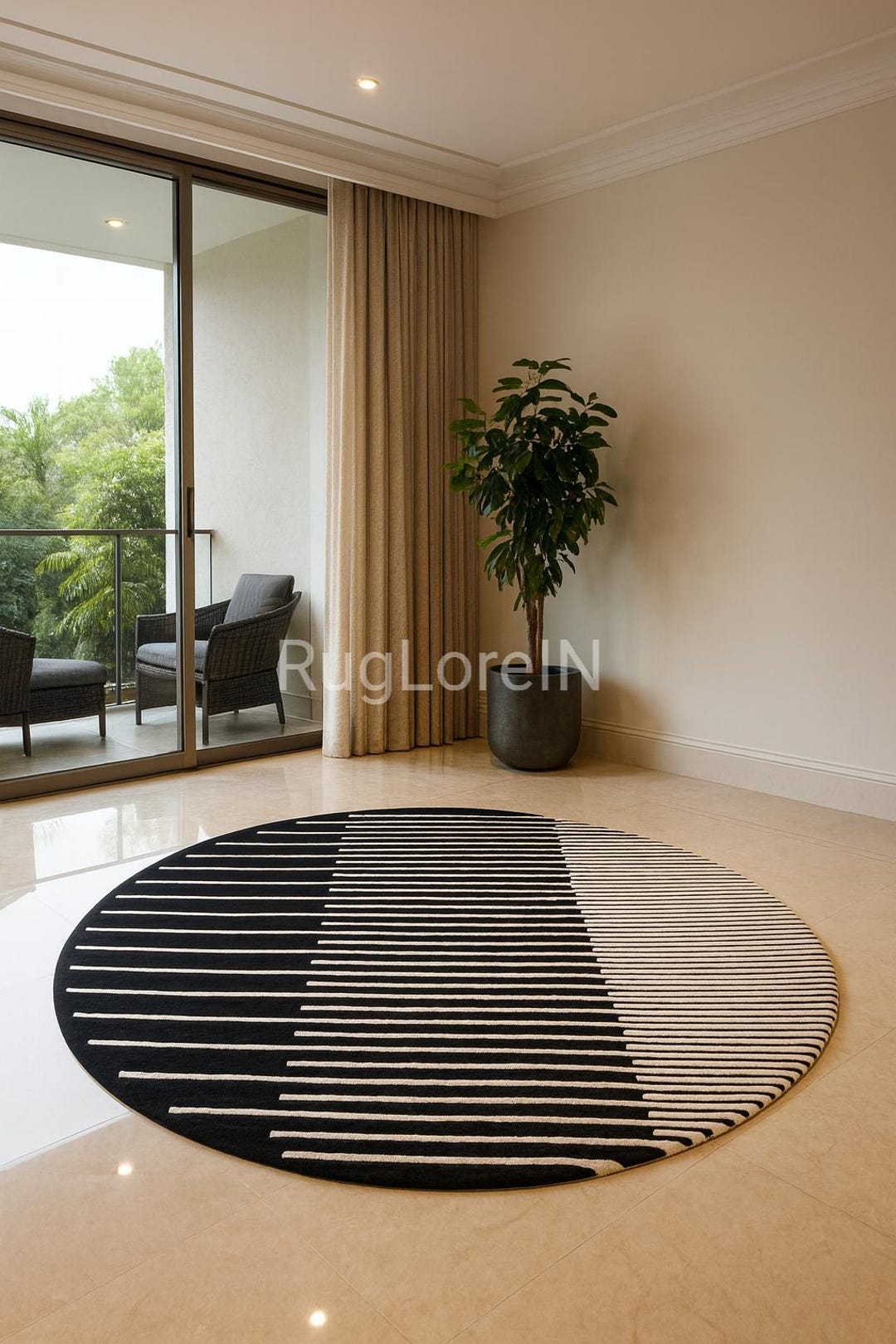 6×6ft Black & White Round Tufted Rug, Handmade Modern Geometric Area ...