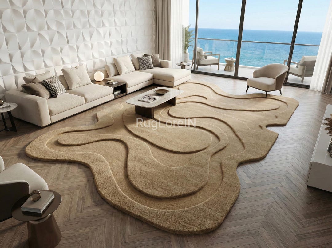 8×10ft Large Topographic 3D Tufted Rug, Wavy Neutral Area Rug for ...