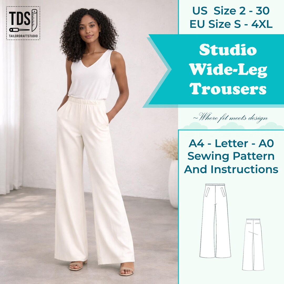 Studio Wide-leg Trousers Sewing Pattern - Elastic Waist - Etsy