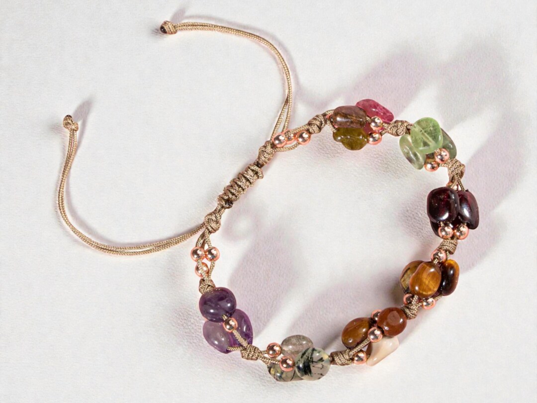 Certified Natural Stone Bracelet, Amethyst Garnet Jasper Tiger Eye ...