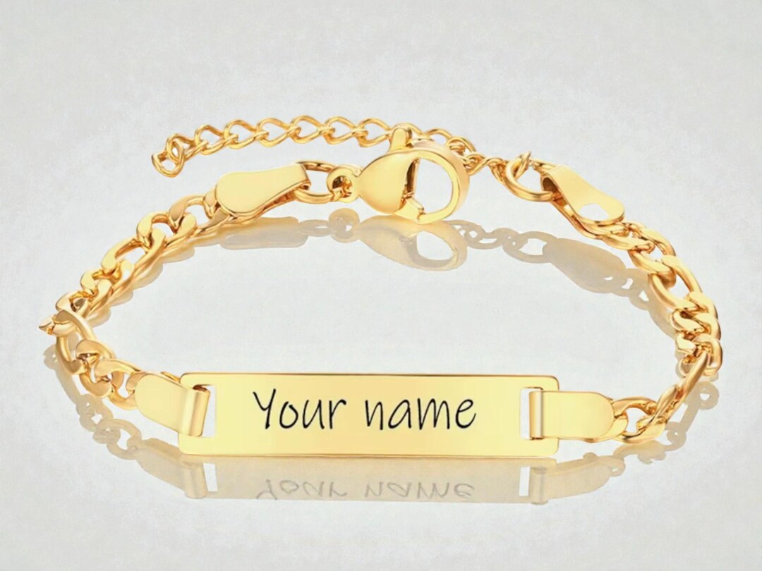 Personalized Name & Text Gold Plated Stainless Steel Link Bracelet ...