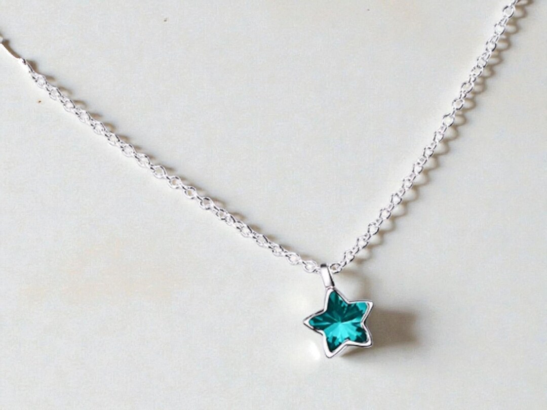 Sterling Silver Blue Crystal Star Pendant Necklace - Etsy