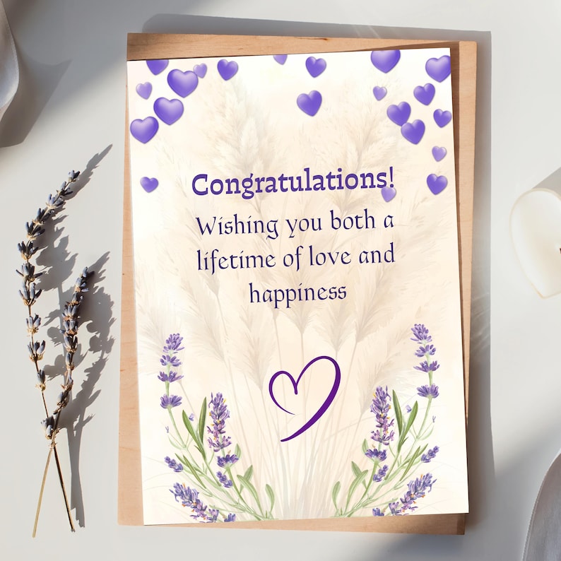 Printable 5x7 Wedding Congratulations Card – Lavender Floral Design - Etsy