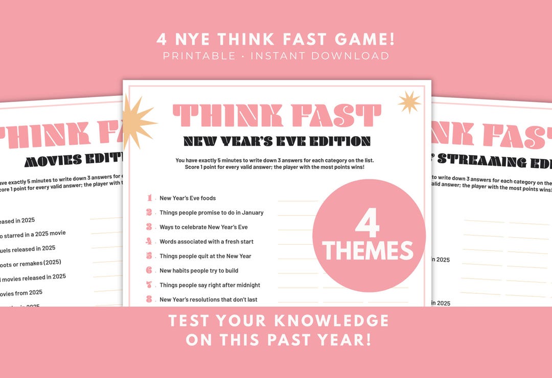 NYE Think Fast Game With Multiple Themes, Quick Thinking Game Holiday ...