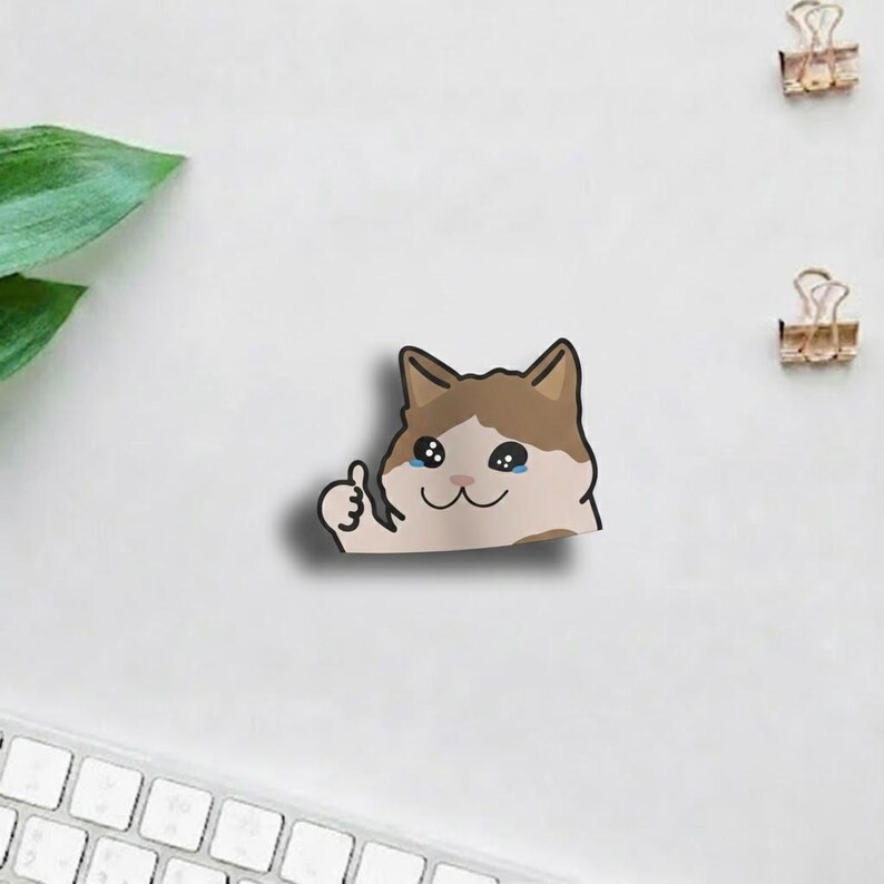Crying Cat Thumbs up Sticker, Funny Meme Vinyl Decal, Sad Cat Peeker ...
