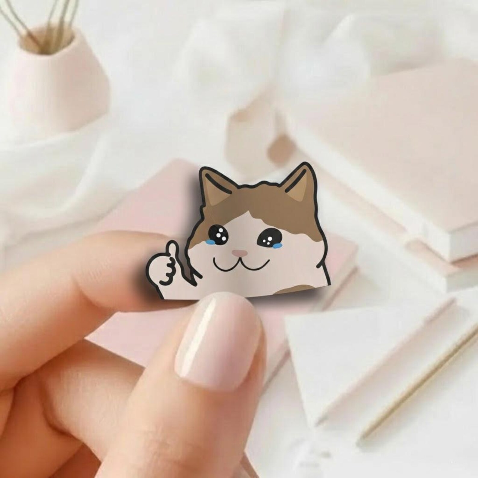 Crying Cat Thumbs up Sticker, Funny Meme Vinyl Decal, Sad Cat Peeker ...