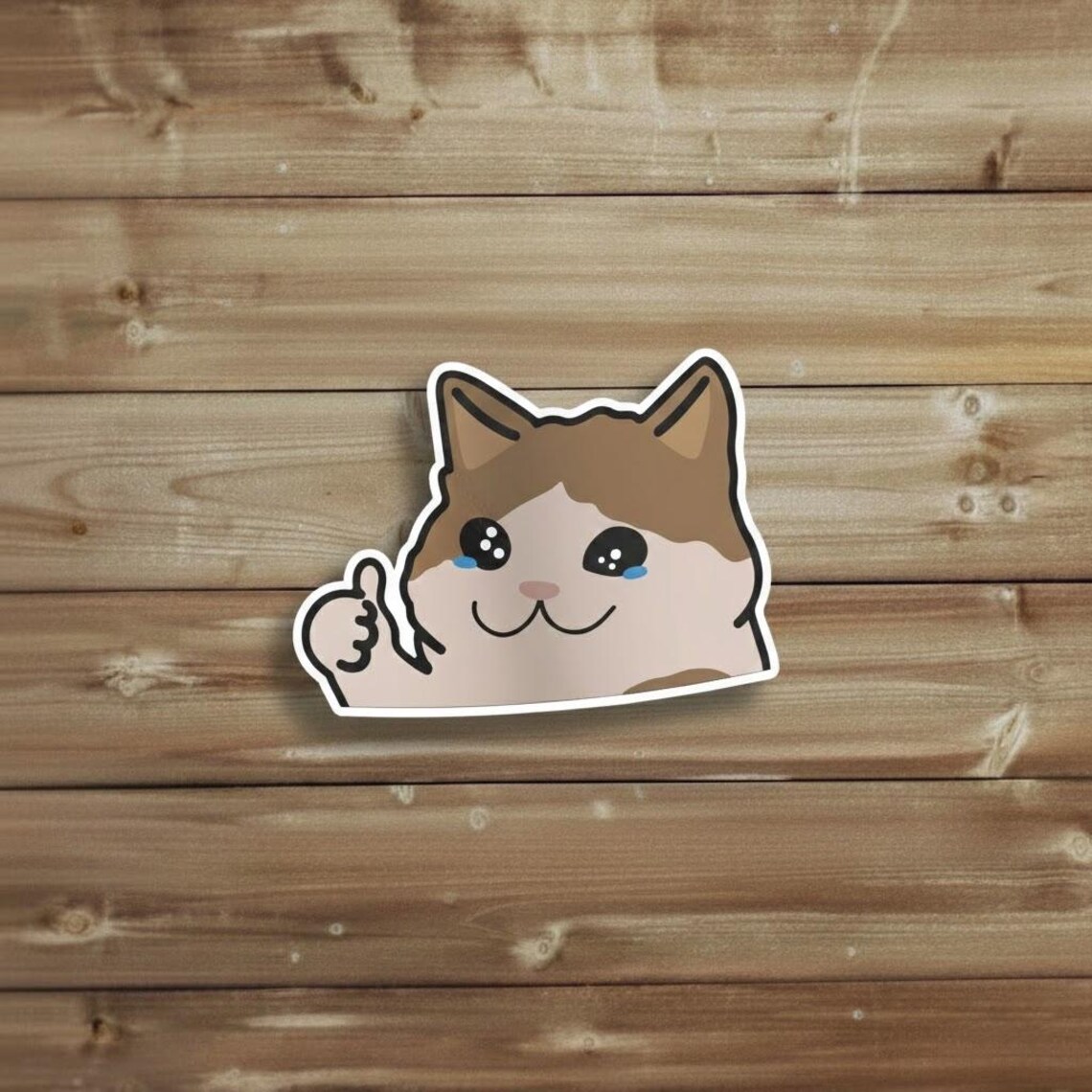 Crying Cat Thumbs up Sticker, Funny Meme Vinyl Decal, Sad Cat Peeker ...