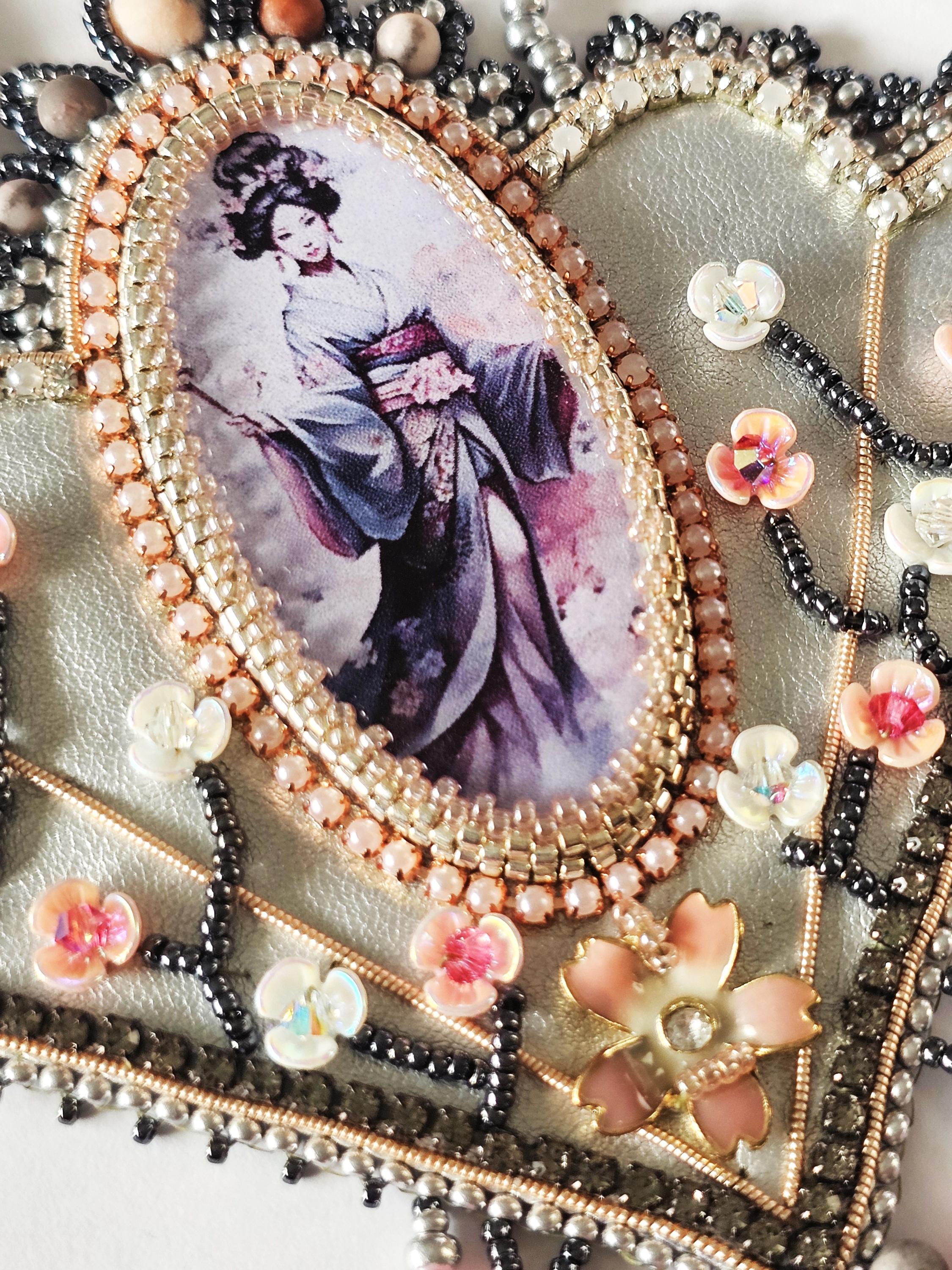 Japan Bead Embroidered Necklace Kit and Tutorial - Geisha, Fan, Bead ...