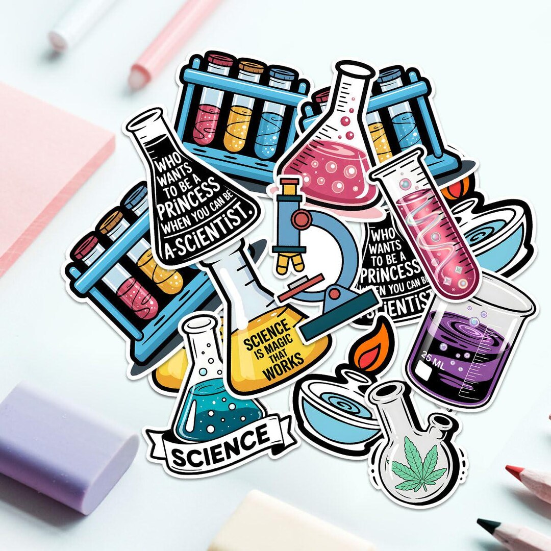 10 Pcs Science Stickers, Chemistry Lab Beaker Test Tube Microscope ...