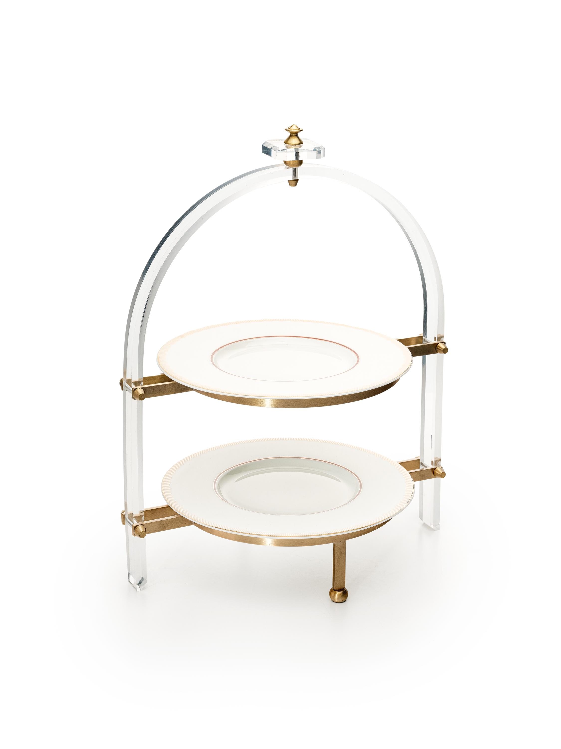 Two Tier Serving Stand, Brass Detail Oval Tray, Modern Kitchen Decor ...
