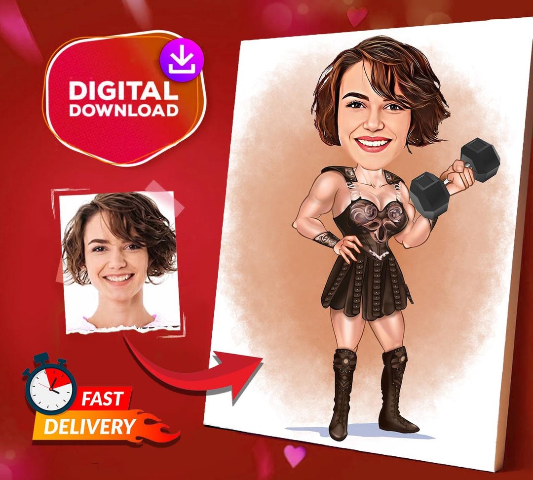 Personalized Gladiator Cartoon Portrait, Custom Gladiator Caricature ...