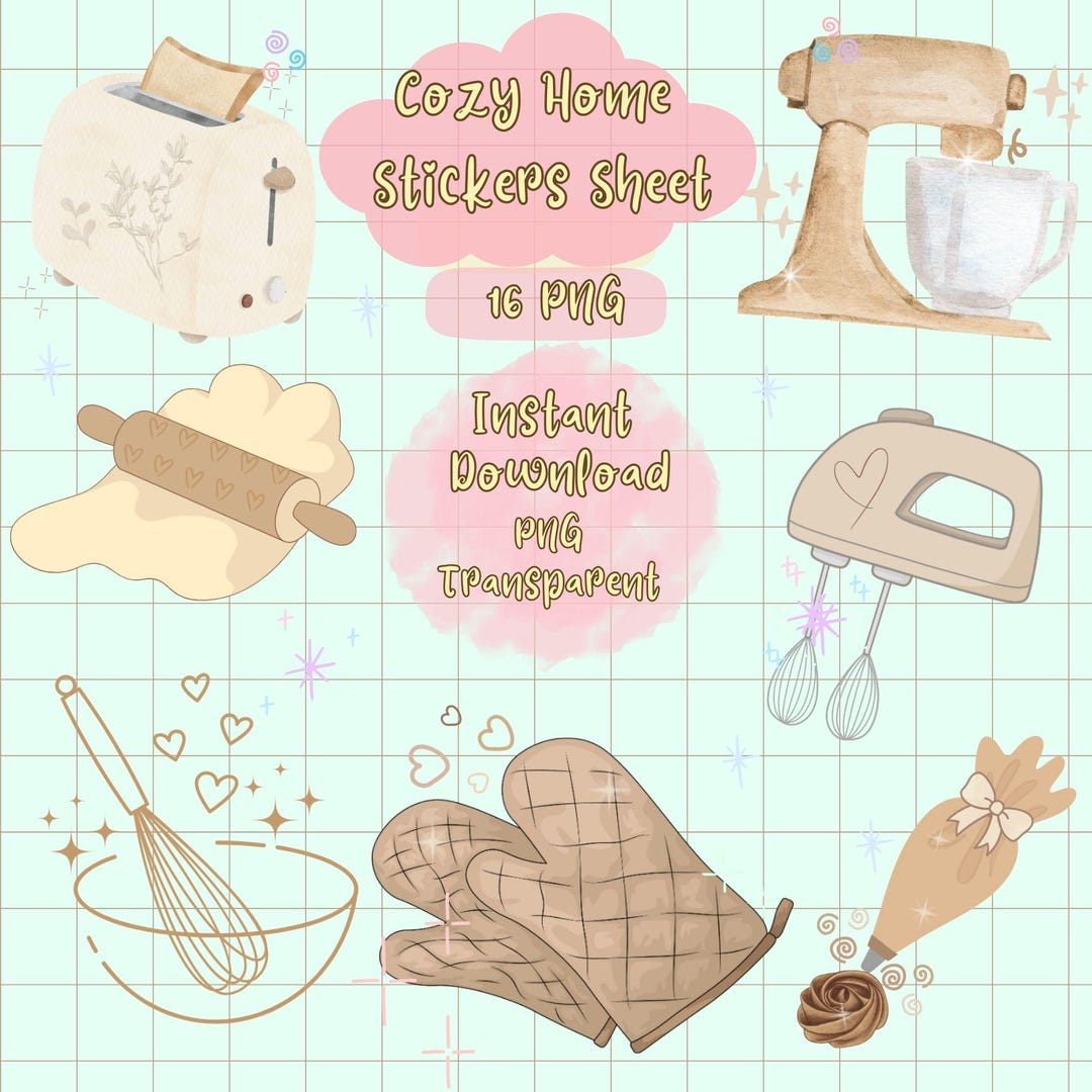 Cozy Kitchen Sticker Sheet – 16 Pastel Cooking Clipart (digital ...