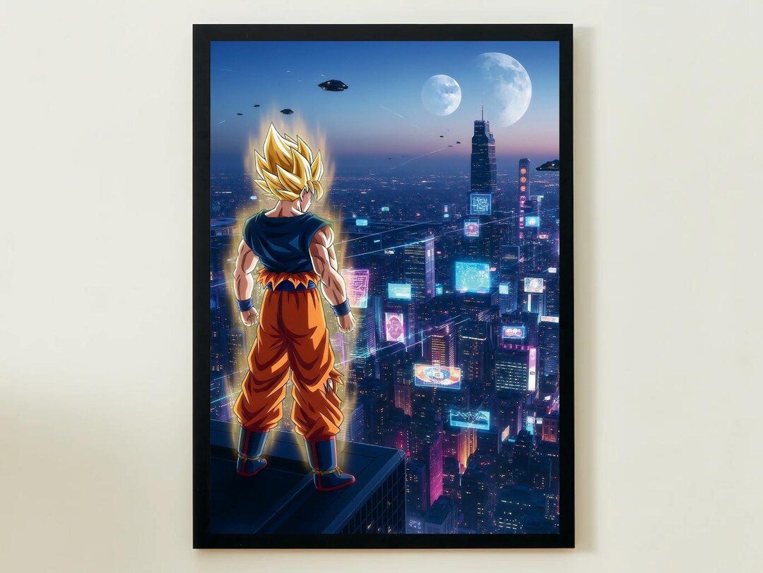 Goku “midnight Skyline” – Futuristic City View Wall Art – Anime Digital ...