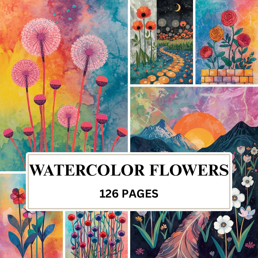 Watercolor Flowers Digital Papers, Colorful Flower Backgrounds, Junk ...
