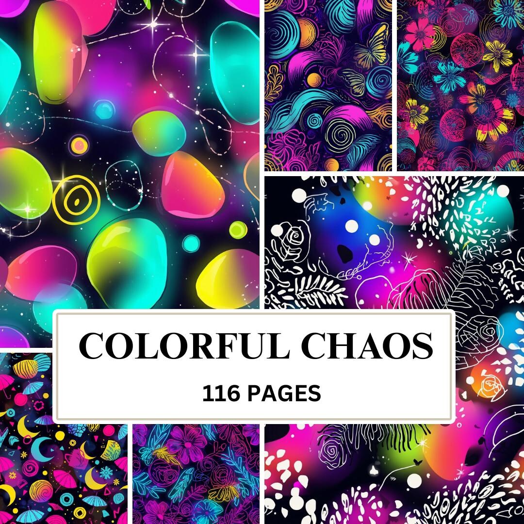 Colorful Chaos Neon Paper Printable, Abstract Neon Digital Paper ...