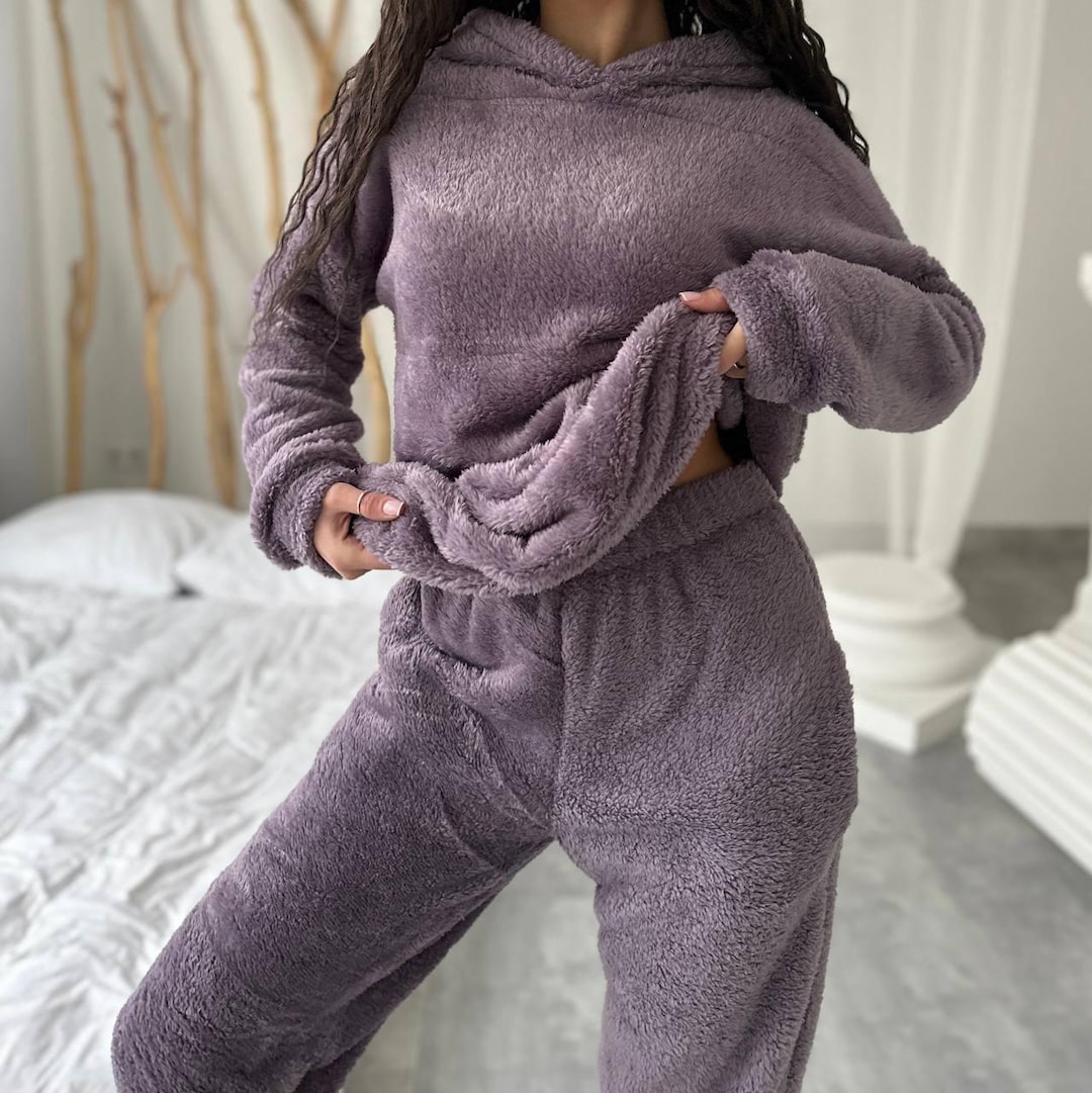 Women Plush Pajamas Set, Fluffy Pajamas, Soft Plush Pajama, Plush Suit ...