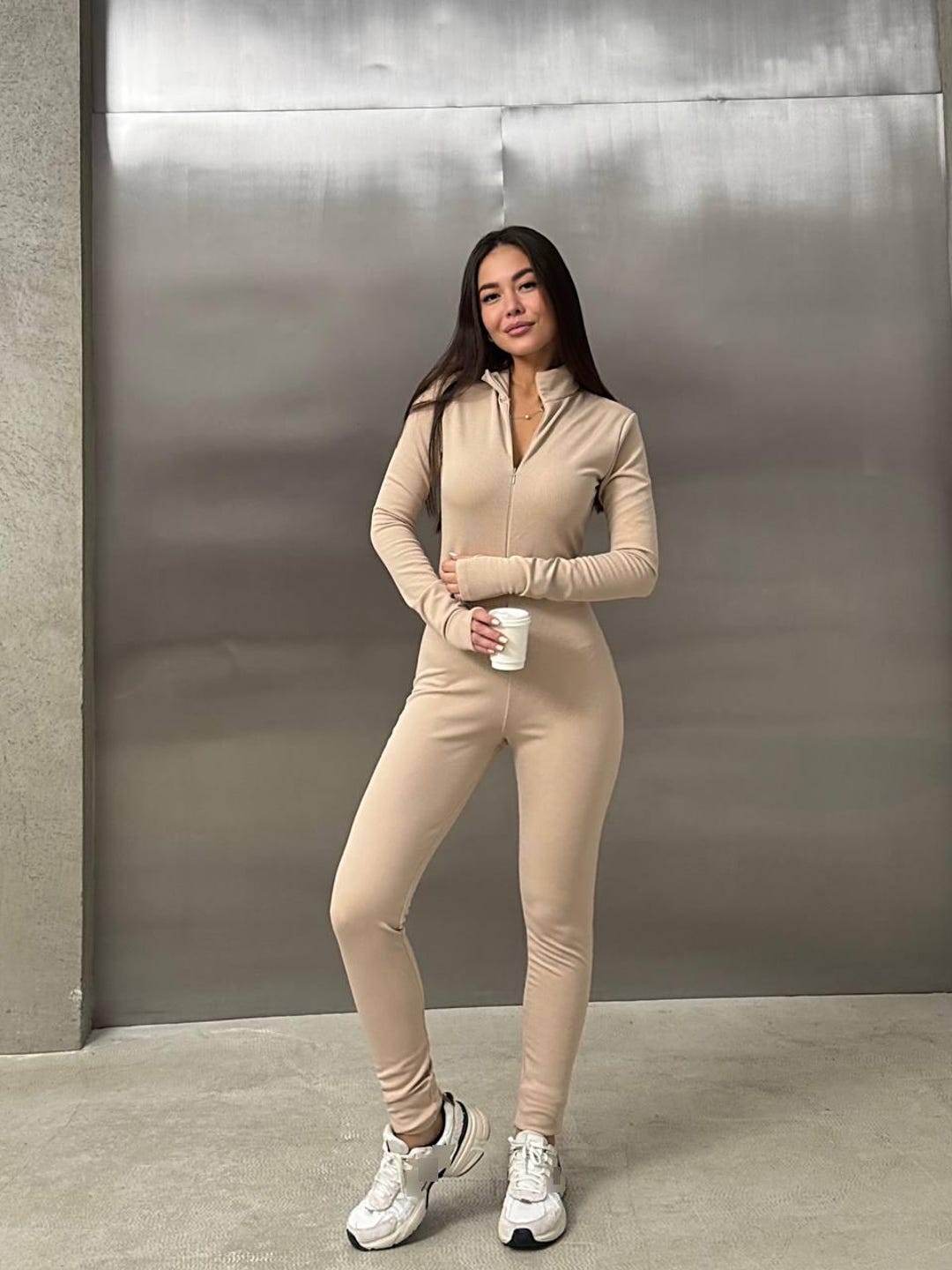 Trendy Ribbed Fleece Catsuit, Trendy Jumpsuit, Cozy Warm Summer Onesie ...