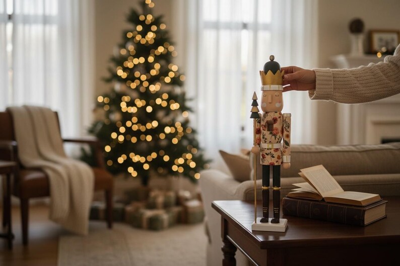 Floral Nutcracker Figurine, Handmade Wooden Nutcracker Decor, Christmas ...