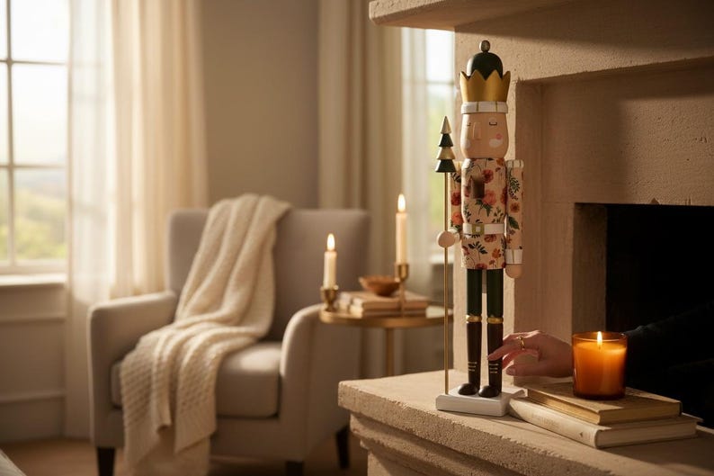 Floral Nutcracker Figurine, Handmade Wooden Nutcracker Decor, Christmas ...