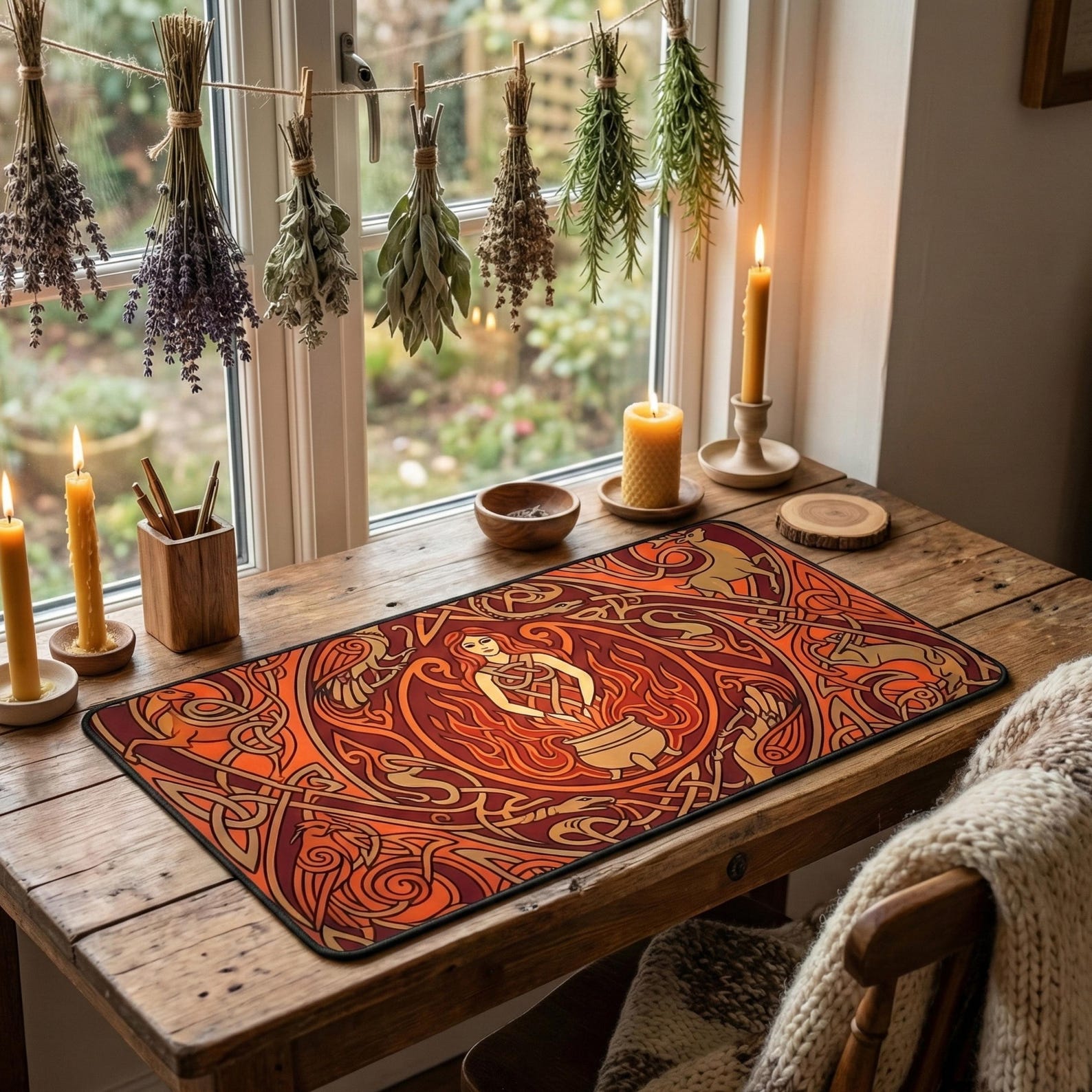 Celtic Goddess Desk Mat, Fiery Orange Tapestry Art, Pagan Wiccan Decor ...