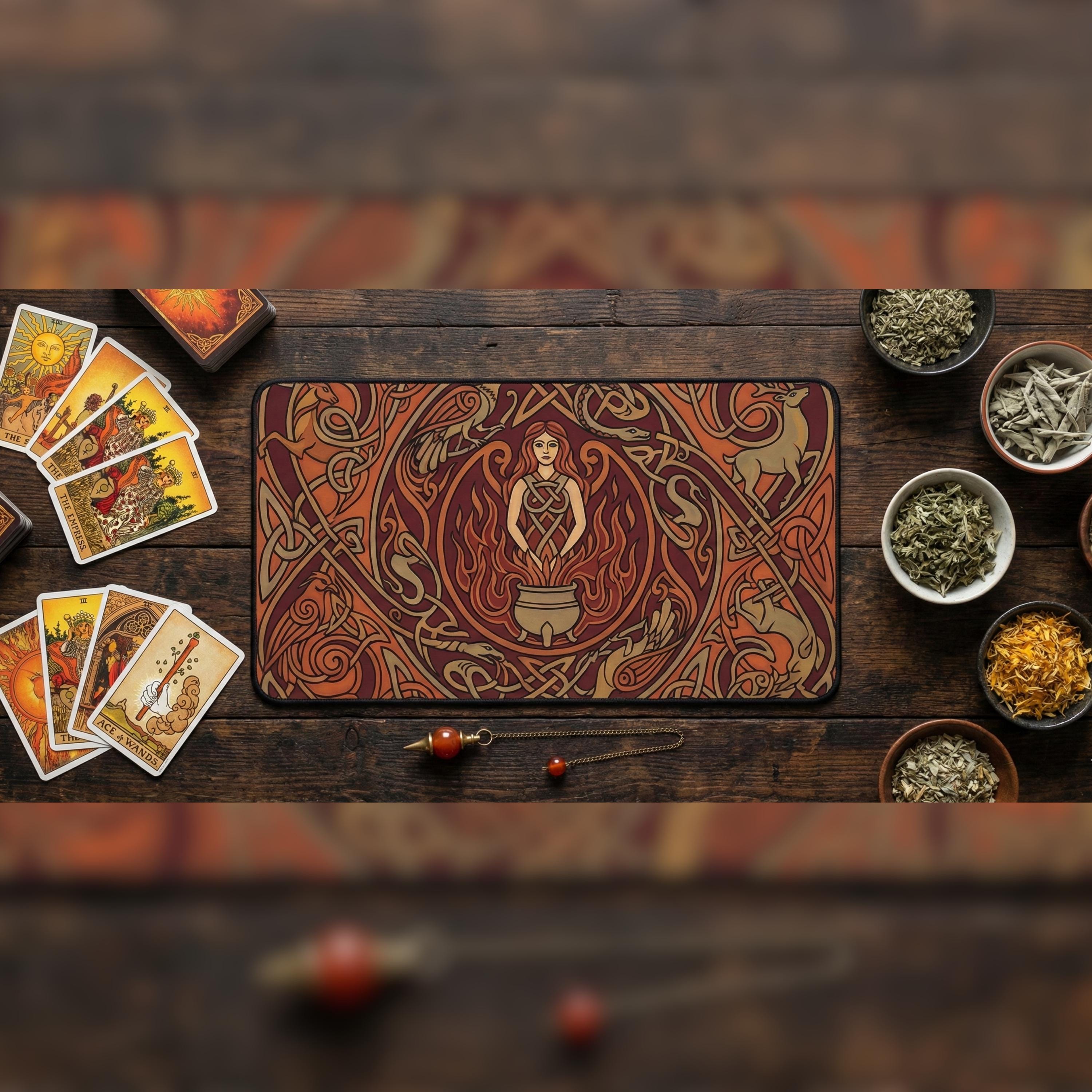 Celtic Goddess Desk Mat, Fiery Orange Tapestry Art, Pagan Wiccan Decor ...