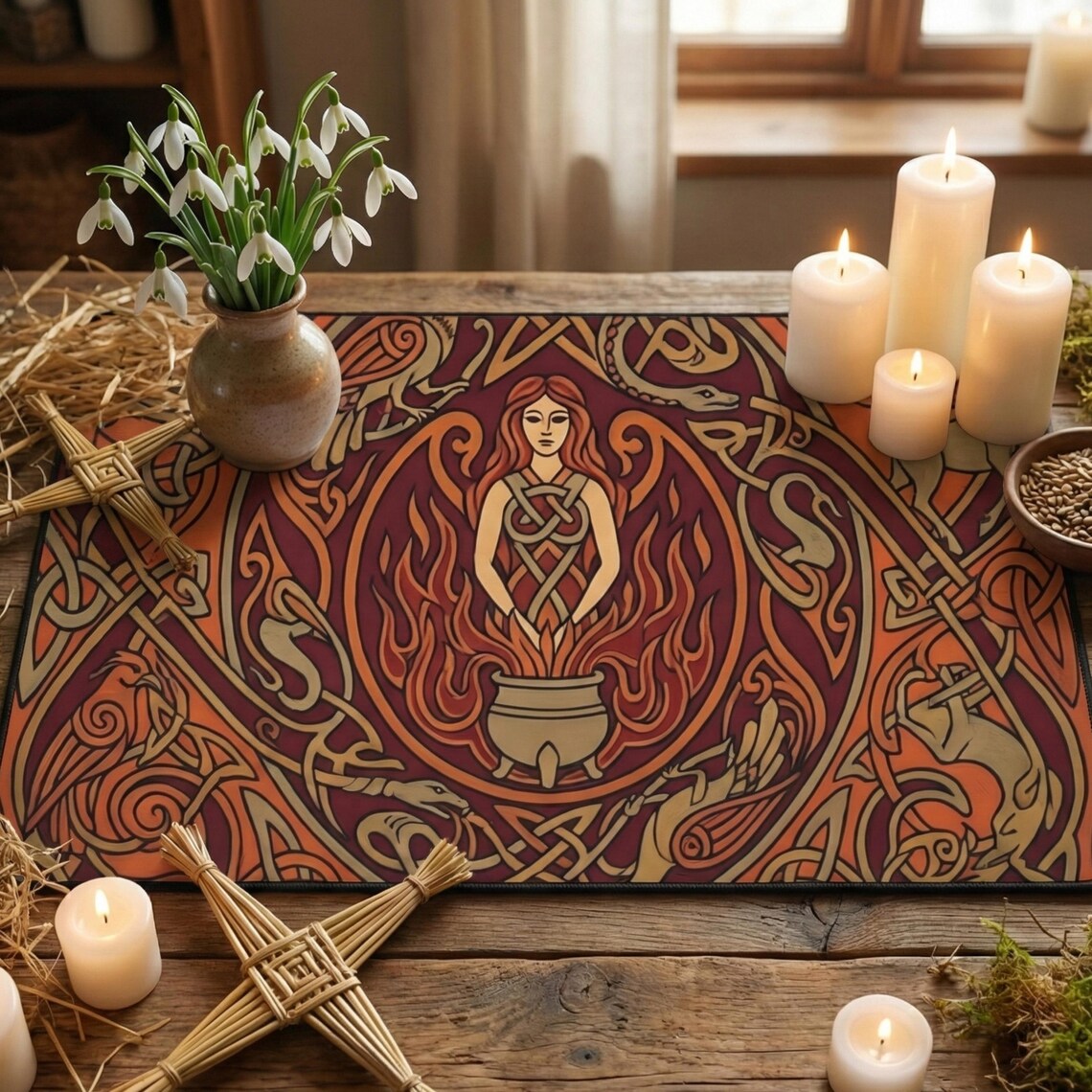 Celtic Goddess Desk Mat, Fiery Orange Tapestry Art, Pagan Wiccan Decor ...