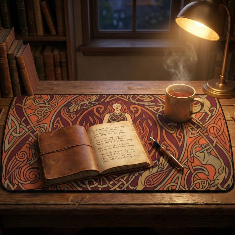 Celtic Goddess Desk Mat, Fiery Orange Tapestry Art, Pagan Wiccan Decor ...