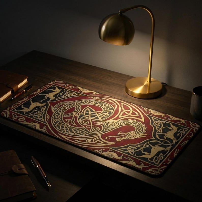 Celtic Dragon Desk Mat, Medieval Knotwork Extended Mouse Pad, Gothic ...