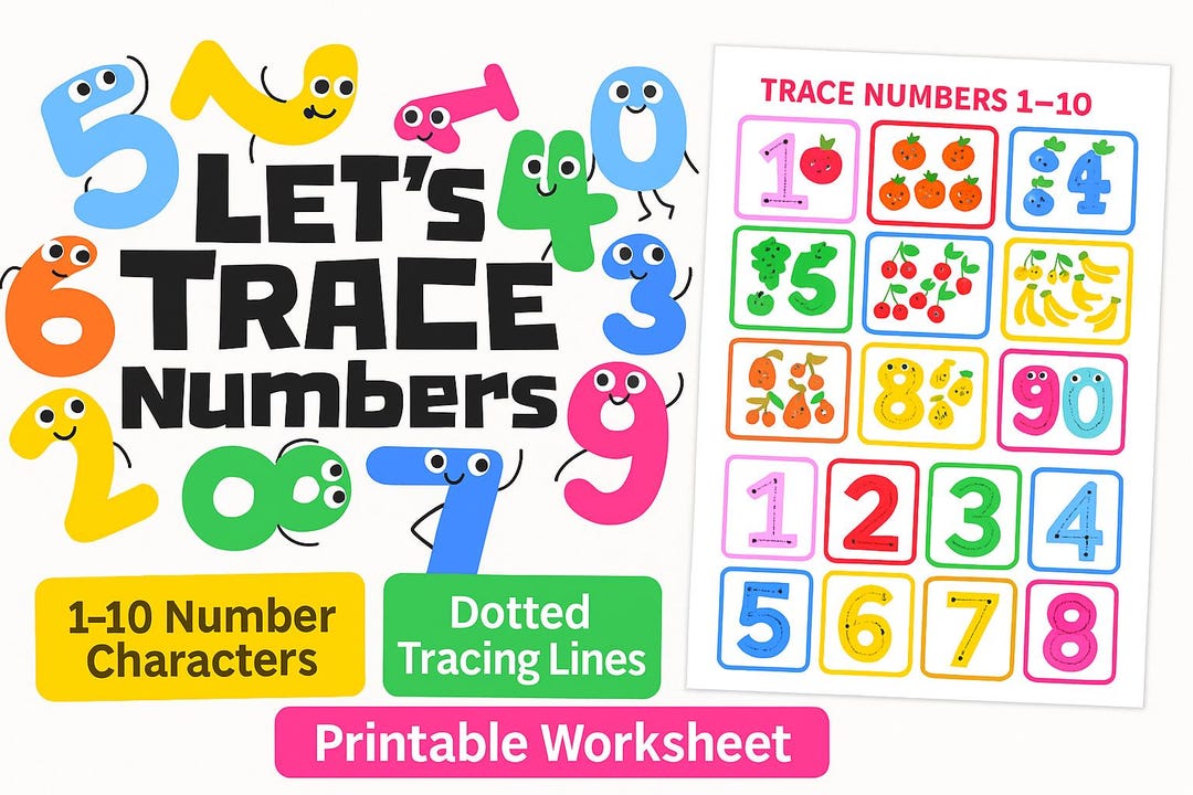 Let’s Trace Numbers Worksheet | Preschool Number Tracing | 1–10 Tracing ...