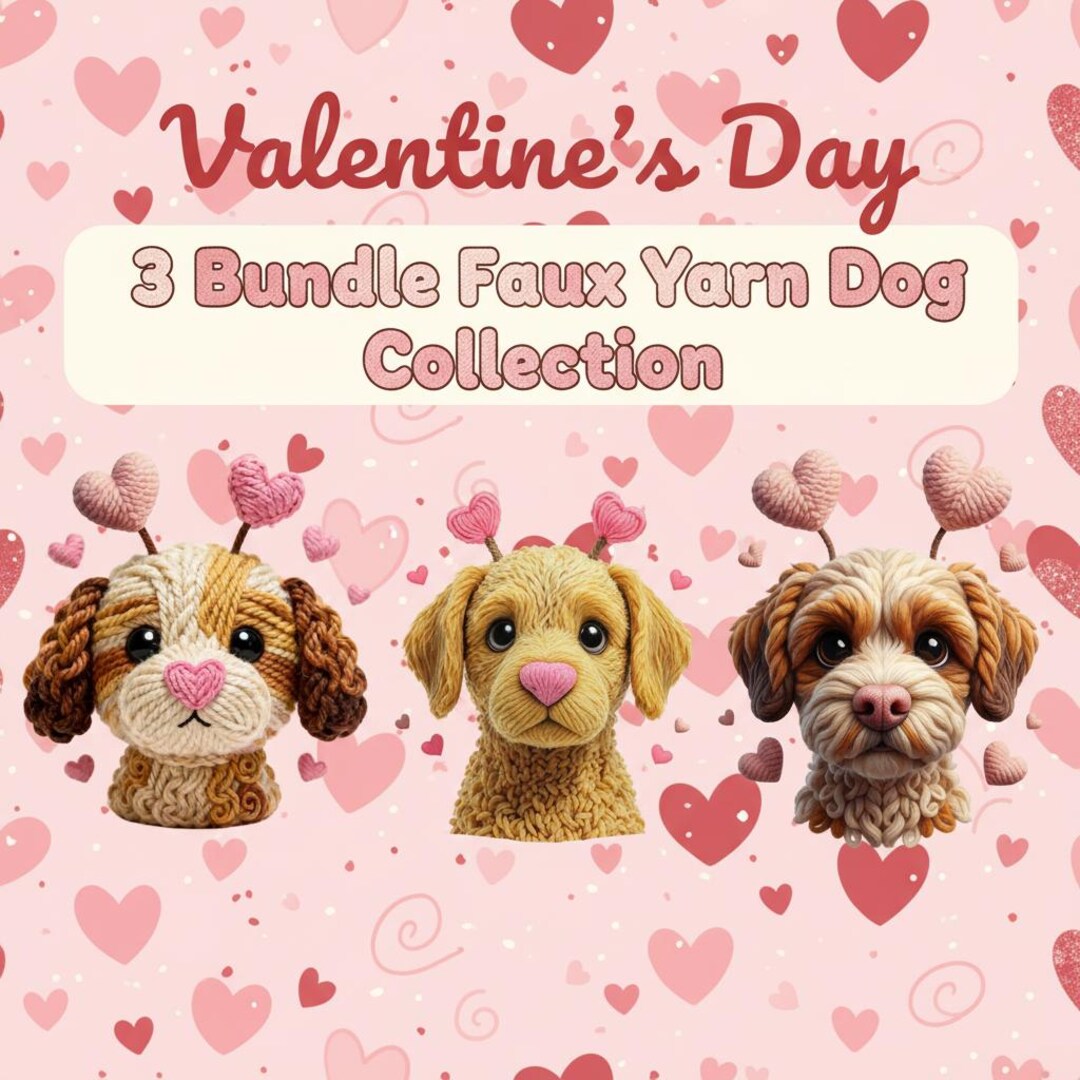Valentine Yarn Dog Clipart Set of 3, Goldendoodle Love Dogs PNG, Cozy ...