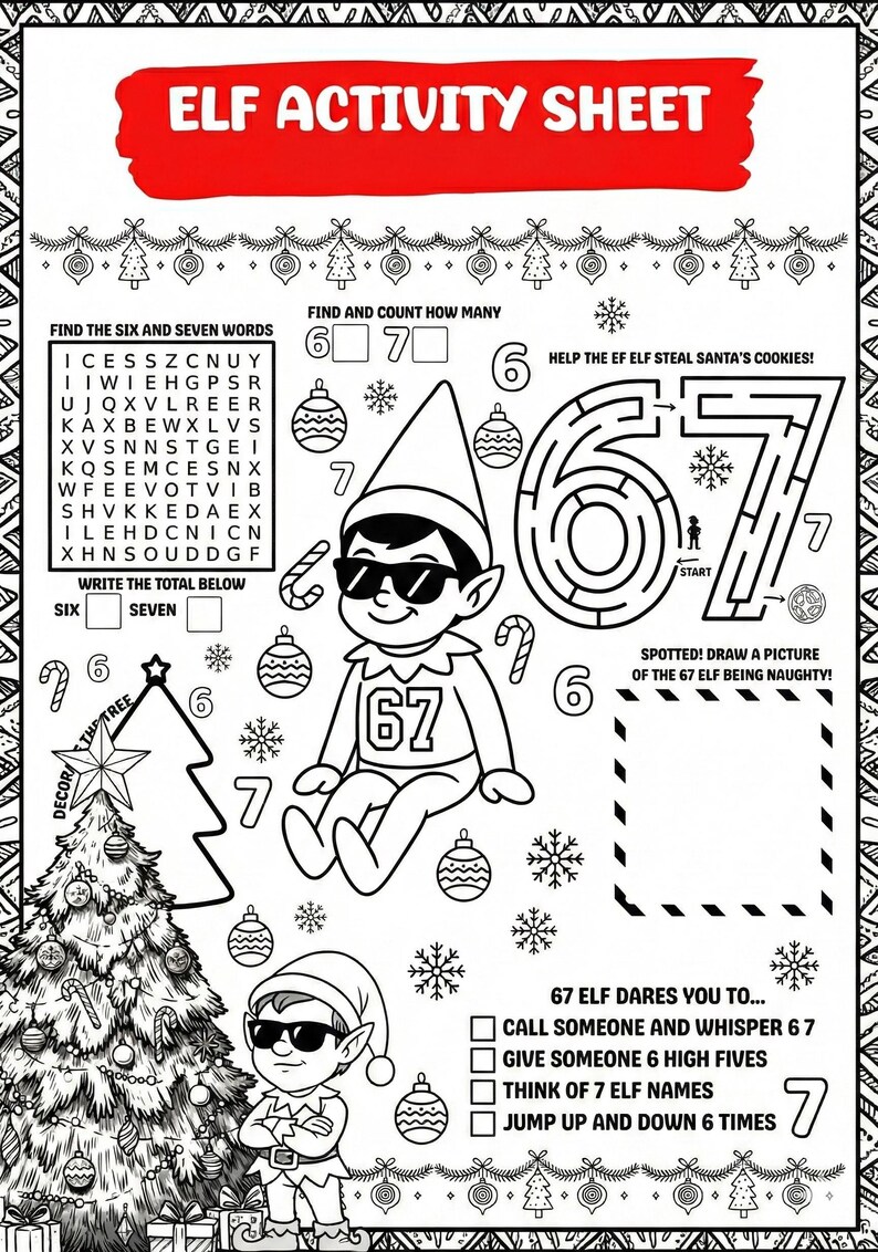 Elf Activity Sheet | Kids Christmas Coloring & Puzzle (PDF) - Etsy