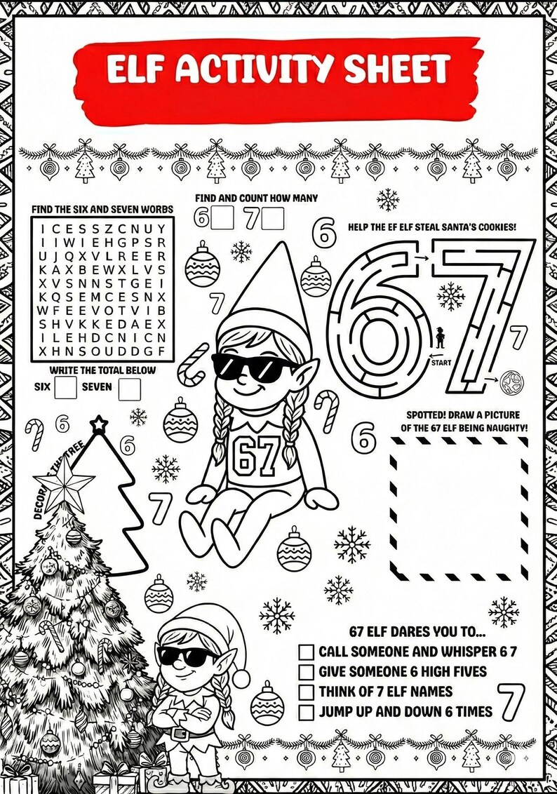 Elf Activity Sheet | Kids Christmas Coloring & Puzzle (PDF) - Etsy