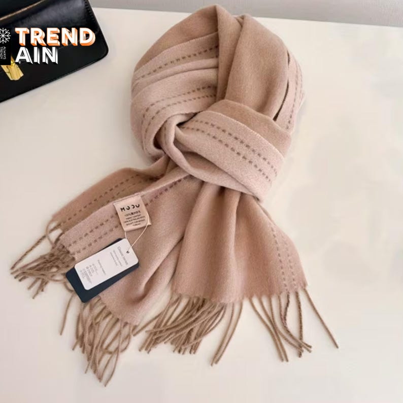 Pure Wool Scarf for Women & Men - Double-sided Stitch Plaid, Fringe ...