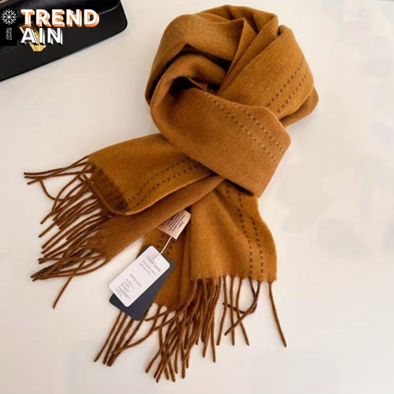 Pure Wool Scarf for Women & Men - Double-sided Stitch Plaid, Fringe ...