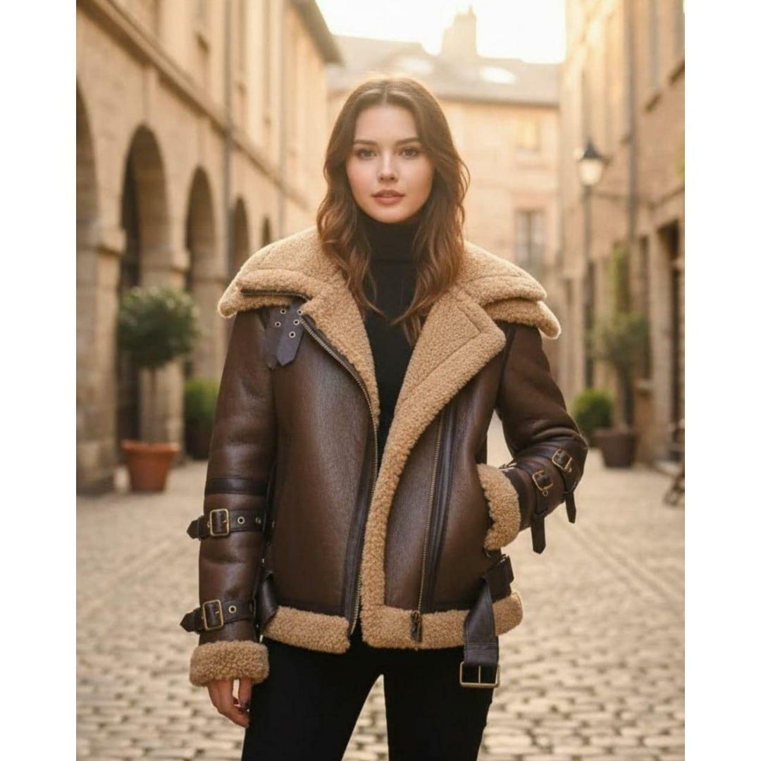 Women's Lambskin Leather Aviator Bomber Jacket | Double Collar ...