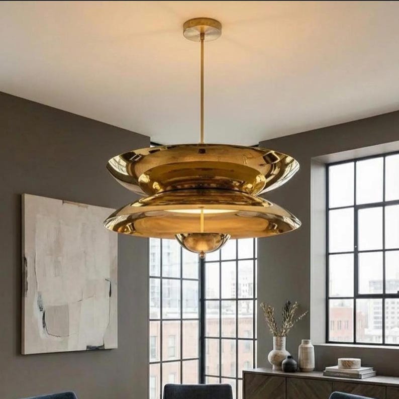 Handmade Brass Triple Pendant Chandelier, Mid-century Modern Light ...