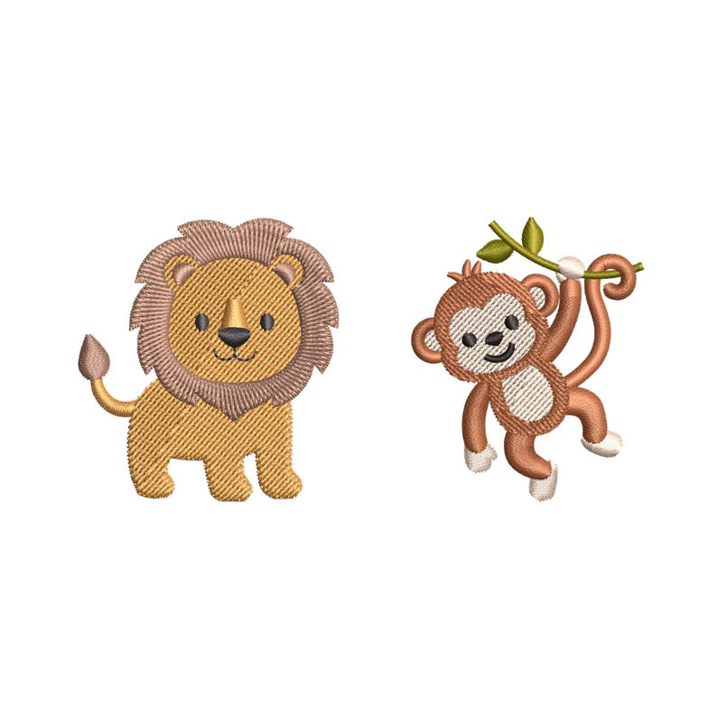 Mini Safari Animals Embroidery Bundle of 8 Cute Baby Jungle Animals ...