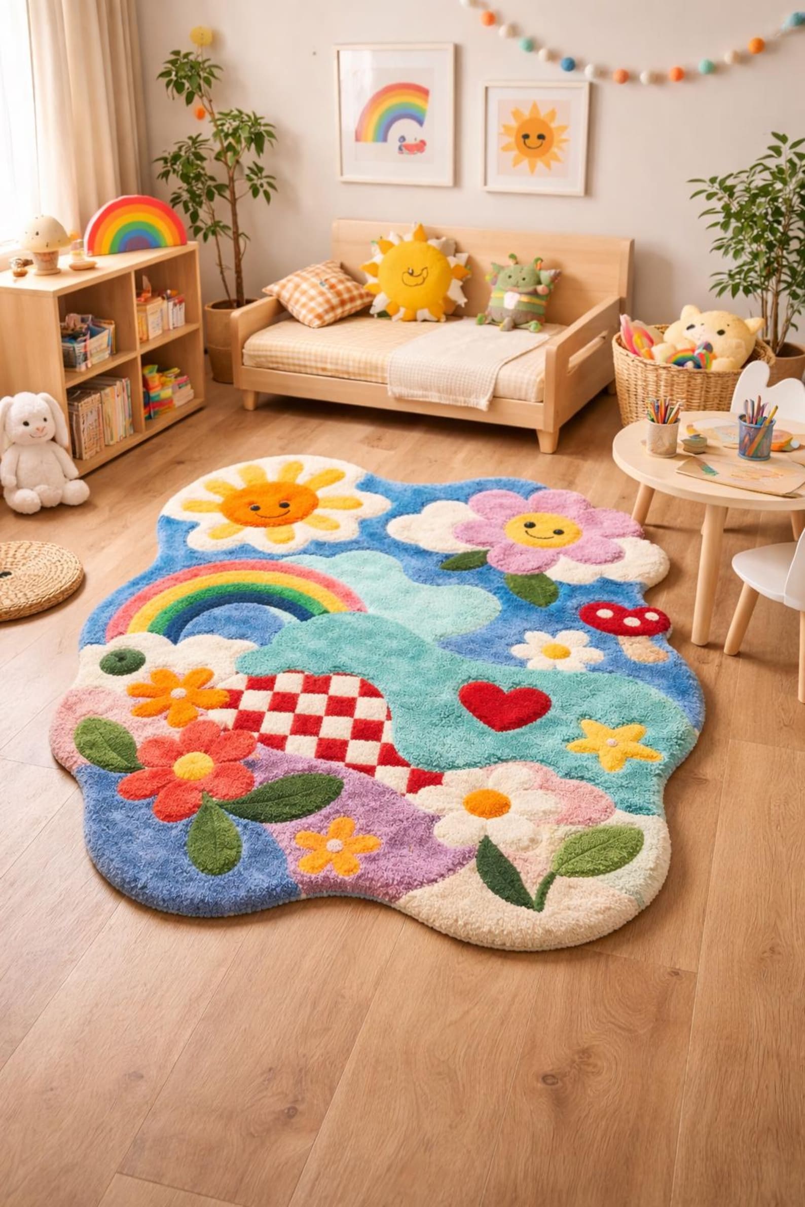 Colorful Kids Flower Rainbow Rug | Handmade Tufted Playroom Carpet ...