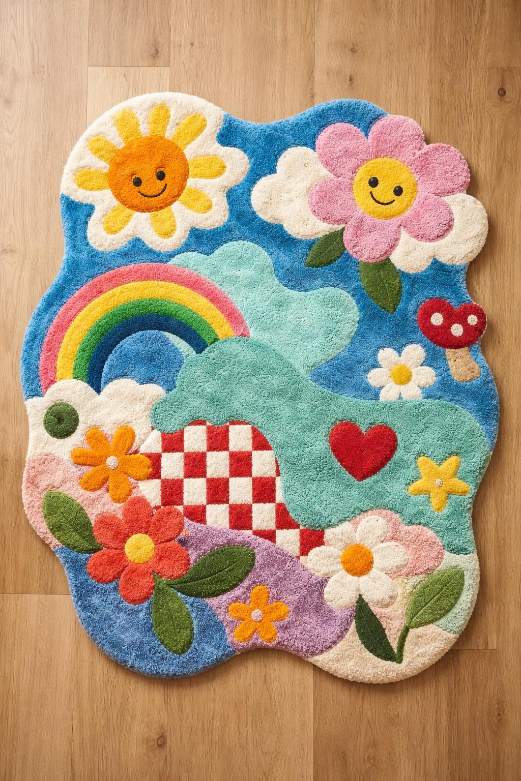 Colorful Kids Flower Rainbow Rug | Handmade Tufted Playroom Carpet ...
