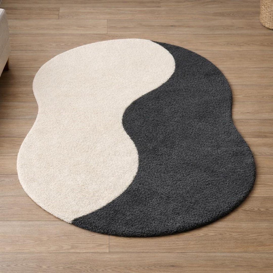 Hand Tufted Yin Yang Rug | Cream & Charcoal Abstract Carpet - Etsy